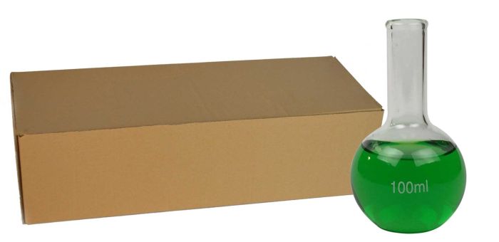 Box of 12, 100ml Glass Boiling Flasks, Flat Base | Science First